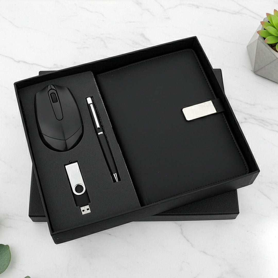 4-Piece Tech & Stationery Corporate Gift Set | Mouse, Diary, Pen, USB ...