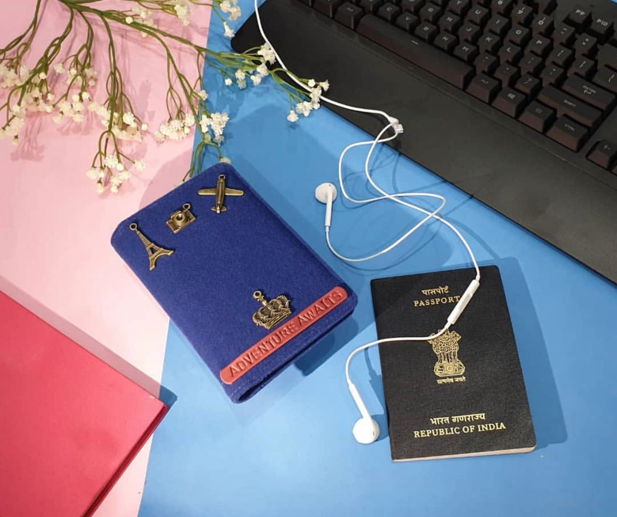 Personalised Dark Blue Velvet Passport Cover | TPC Gifts
