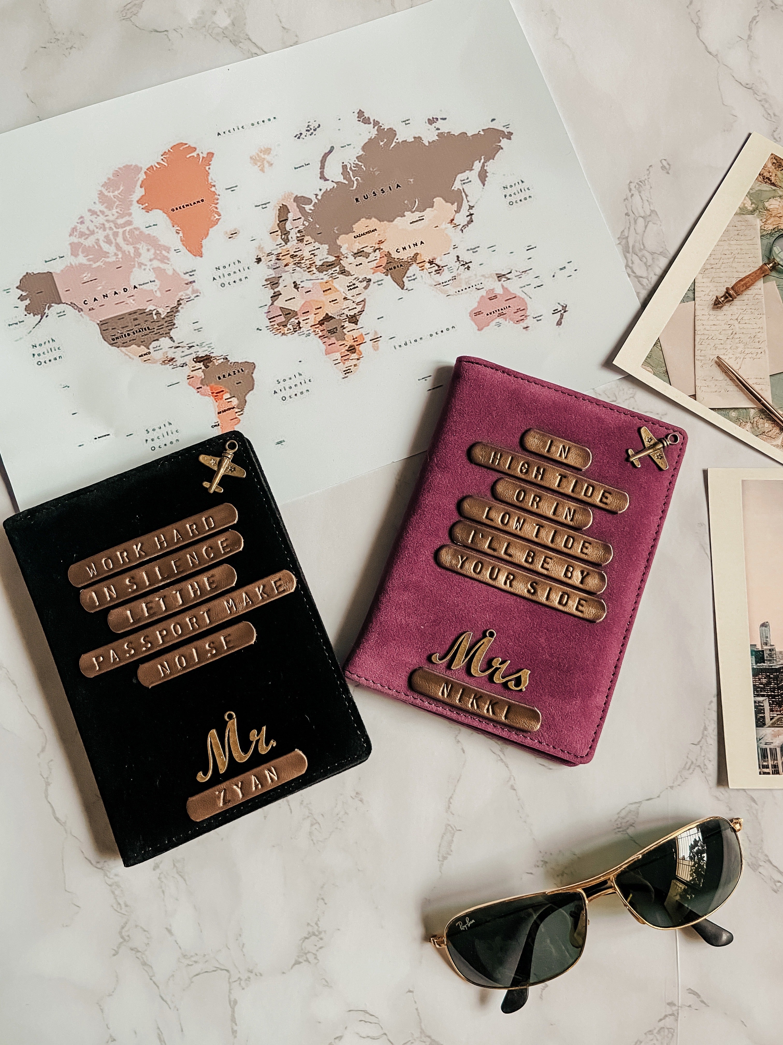 Customized Purple & Black Velvet Passport Cover | TPC Gifts