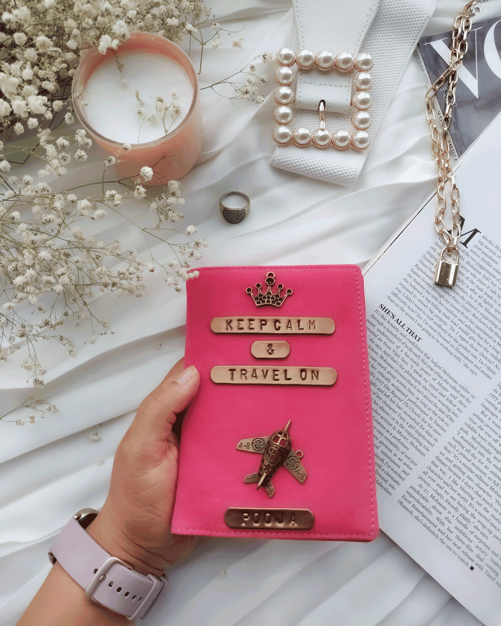 Personalised Hot Pink Velvet Passport Cover | TPC Gifts